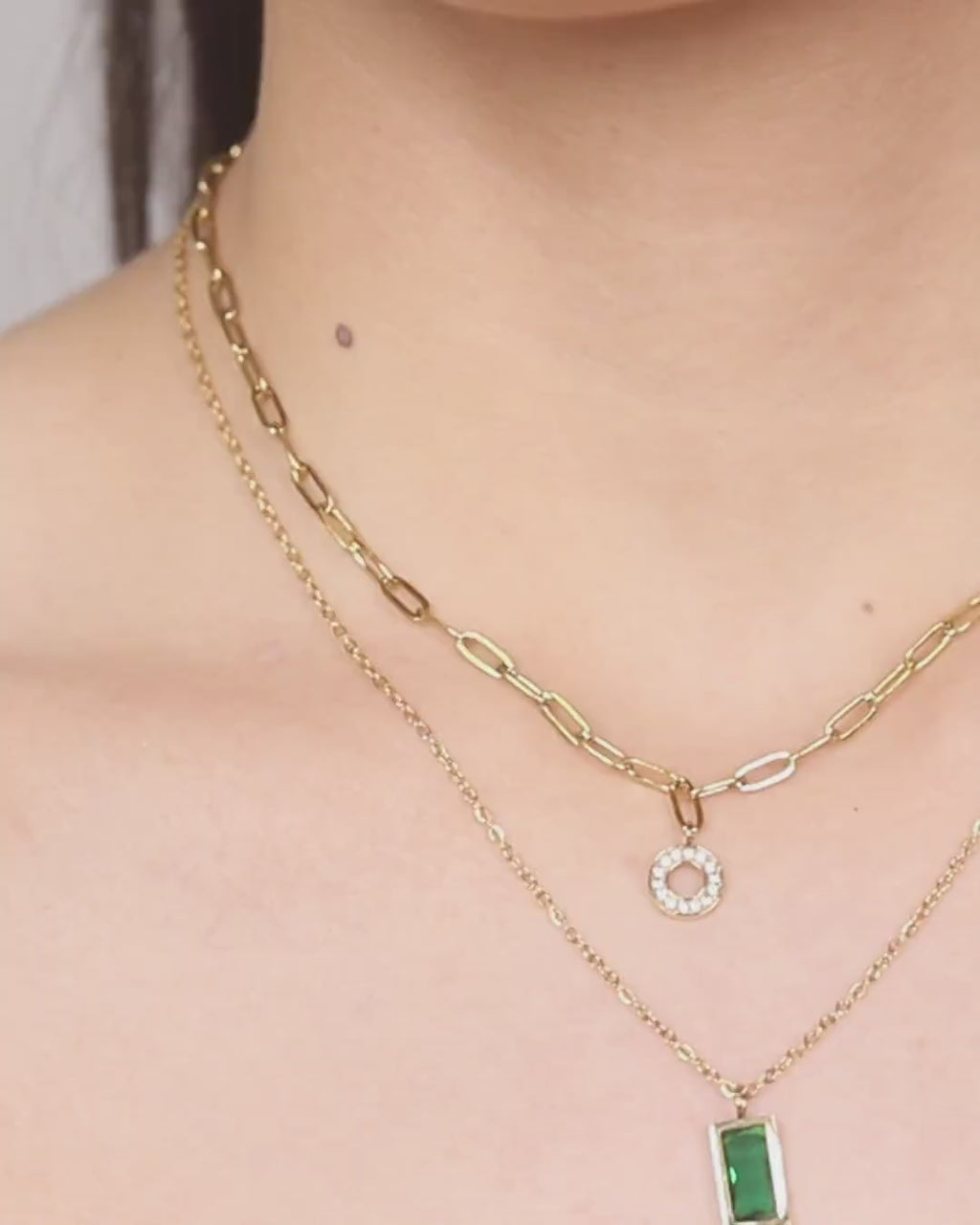 Buy Rectangle Emerald green Pendant for girls Duo Chain Pendant ...